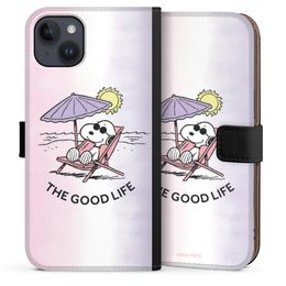 DeinDesign iPhone 14 Plus Handy Klapph&uuml;lle Handyh&uuml;lle aus Kunst Leder schwarz Flip Case Snoopy Official Licensed Product Peanuts Sideflip mit langer Lasche