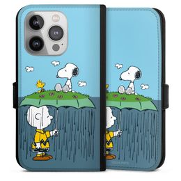 DeinDesign iPhone 14 Pro Handy Klapph&uuml;lle Handyh&uuml;lle aus Kunst Leder schwarz Flip Case Peanuts Children Snoopy Sideflip mit langer Lasche