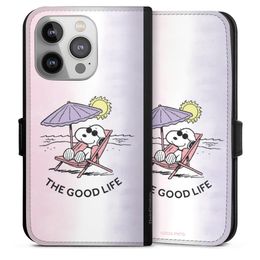 DeinDesign iPhone 14 Pro Handy Klapph&uuml;lle Handyh&uuml;lle aus Kunst Leder schwarz Flip Case Snoopy Official Licensed Product Peanuts Sideflip mit langer Lasche