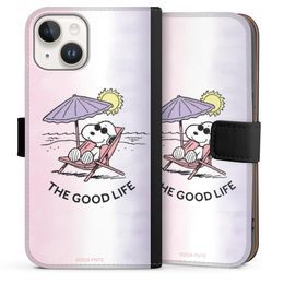 DeinDesign iPhone 14 Handy Klapph&uuml;lle Handyh&uuml;lle aus Kunst Leder schwarz Flip Case Snoopy Official Licensed Product Peanuts Sideflip mit Lasche