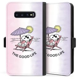 DeinDesign Galaxy S10 Plus Handy Klapph&uuml;lle Handyh&uuml;lle aus Kunst Leder schwarz Flip Case Snoopy Official Licensed Product Peanuts Sideflip mit Lasche