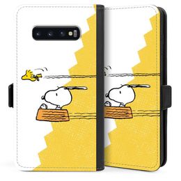DeinDesign Galaxy S10 Plus Handy Klapph&uuml;lle Handyh&uuml;lle aus Kunst Leder schwarz Flip Case Snoopy Peanuts Children Sideflip mit Lasche