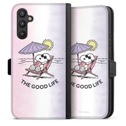DeinDesign Galaxy A34 5G Handy Klapph&uuml;lle Handyh&uuml;lle aus Kunst Leder schwarz Flip Case Snoopy Official Licensed Product Peanuts Sideflip mit Lasche