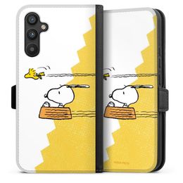 DeinDesign Galaxy A34 5G Handy Klapph&uuml;lle Handyh&uuml;lle aus Kunst Leder schwarz Flip Case Snoopy Peanuts Children Sideflip mit Lasche