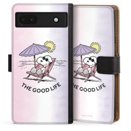 DeinDesign Google Pixel 6a Handy Klapph&uuml;lle Handyh&uuml;lle aus Kunst Leder schwarz Flip Case Snoopy Official Licensed Product Peanuts Sideflip mit langer Lasche