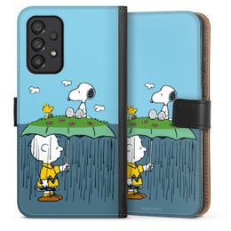 DeinDesign Galaxy A33 5G Handy Klapph&uuml;lle Handyh&uuml;lle aus Kunst Leder schwarz Flip Case Peanuts Children Snoopy Sideflip mit langer Lasche