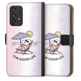 DeinDesign Galaxy A53 5G Handy Klapph&uuml;lle Handyh&uuml;lle aus Kunst Leder schwarz Flip Case Snoopy Official Licensed Product Peanuts Sideflip mit langer Lasche