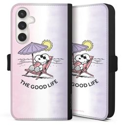 DeinDesign Galaxy S24 FE 5G Handy Klapph&uuml;lle Handyh&uuml;lle aus Kunst Leder schwarz Flip Case Snoopy Official Licensed Product Peanuts Sideflip mit Lasche