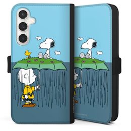 DeinDesign Galaxy S24 FE 5G Handy Klapph&uuml;lle Handyh&uuml;lle aus Kunst Leder schwarz Flip Case Peanuts Children Snoopy Sideflip mit Lasche