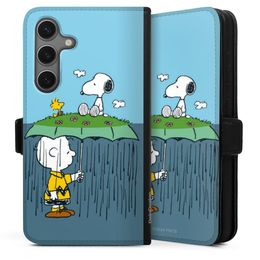 DeinDesign Galaxy S25 Handy Klapph&uuml;lle Handyh&uuml;lle aus Kunst Leder schwarz Flip Case Peanuts Children Snoopy Sideflip mit Lasche
