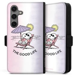 DeinDesign Galaxy S25 Handy Klapph&uuml;lle Handyh&uuml;lle aus Kunst Leder schwarz Flip Case Snoopy Official Licensed Product Peanuts Sideflip mit Lasche