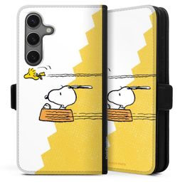 DeinDesign Galaxy S25 Handy Klapph&uuml;lle Handyh&uuml;lle aus Kunst Leder schwarz Flip Case Snoopy Peanuts Children Sideflip mit Lasche