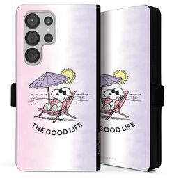 DeinDesign Galaxy S25 Ultra Handy Klapph&uuml;lle Handyh&uuml;lle aus Kunst Leder schwarz Flip Case Snoopy Official Licensed Product Peanuts Sideflip mit Lasche