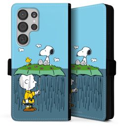 DeinDesign Galaxy S25 Ultra Handy Klapph&uuml;lle Handyh&uuml;lle aus Kunst Leder schwarz Flip Case Peanuts Children Snoopy Sideflip mit Lasche
