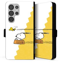 DeinDesign Galaxy S25 Ultra Handy Klapph&uuml;lle Handyh&uuml;lle aus Kunst Leder schwarz Flip Case Snoopy Peanuts Children Sideflip mit Lasche