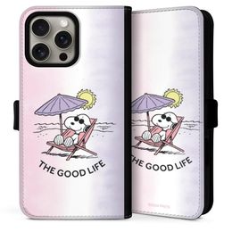 DeinDesign iPhone 16 Pro Handy Klapph&uuml;lle Handyh&uuml;lle aus Kunst Leder schwarz Flip Case Snoopy Official Licensed Product Peanuts Sideflip mit Lasche