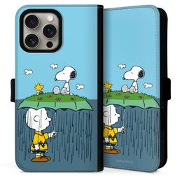 DeinDesign iPhone 16 Pro Handy Klapph&uuml;lle Handyh&uuml;lle aus Kunst Leder schwarz Flip Case Peanuts Children Snoopy Sideflip mit Lasche