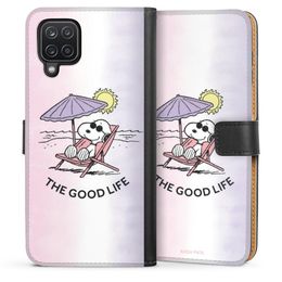 DeinDesign Galaxy A12 Handy Klapph&uuml;lle Handyh&uuml;lle aus Kunst Leder schwarz Flip Case Snoopy Official Licensed Product Peanuts Sideflip mit langer Lasche