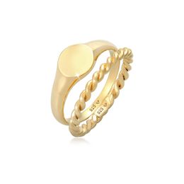 Ring-Set Elli "Siegelring Basic Bandring Twist 2er Set 925 Silber" Gr. 52, gold, Fingerringe, Damen, 52mm, ohne Stein, Silber 925 (Sterlingsilber)