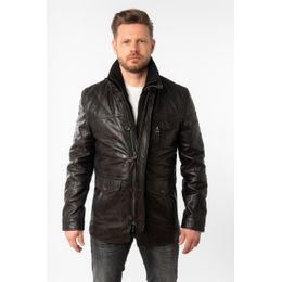 Lederjacke Mauritius "MMCassimo", Herren, Gr. L, braun (schwarz braun), Obermaterial: 100% Schafsleder. Futter: 100% Polyester. Ärmelfutter: 100% Polyester, unifarben, modisch, regular fit hüftbedeckend, Jacken, mit Stehkragen, gesteppt