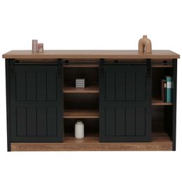 Sideboard MCW-K75, Highboard Regal Schrank Schiebet&uuml;re 7 F&auml;cher Holz-Optik Industrial Metall 84x150x40cm ~ braun-schwarz