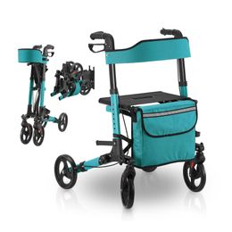 Juskys Rollator Vital faltbar, leicht & h&ouml;henverstellbar aus Aluminium bis 130 kg mit Sitz Petrol
