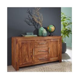 FineBuy Massivholz Sideboard 120cm Sheesham Kommode mit 2 T&uuml;ren & 3 Schubladen Modernes Design