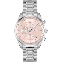 Multifunktionsuhr BOSS "GRAND TOUR LADIES", silber (silberfarben, rosa), Armbanduhren, Damen, Quarzuhr, Armbanduhr, Damenuhr, Edelstahlarmband