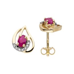 Paar Ohrstecker Jobo "Ohrringe mit Rubin und 14 Zirkonia", gold (gelbgold 333, rot), Ohrringe, Damen, Gelbgold 333, 333 Gold