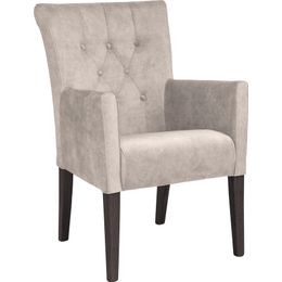 Esszimmerstuhl Home Affaire "King", weiß (milchfarben, wenge), B:60cm H:92cm T:65cm, Polyester, Stühle, Esszimmerstuhl mit Knopfheftung