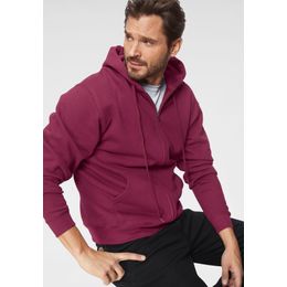 Kapuzensweatjacke Fruit of the Loom, Herren, Gr. L (52/54), rot (bordeaux), angeraute Sweatware, Obermaterial: 80% Baumwolle, 20% Polyester, unifarben, Basic, schmal h&uuml;ftbedeckend, Rundhals, Rippb&uuml;ndchen, Sweatjacken, mit K&auml;ngurutasche
