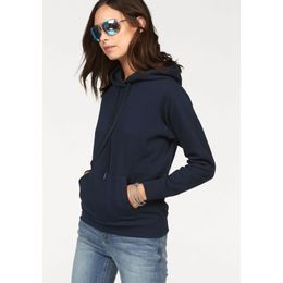 Kapuzensweatshirt Fruit of the Loom "Classic hooded Sweat Lady-Fit", Damen, Gr. L (40), blau (marine), Sweatware, Obermaterial: 80% Baumwolle, 20% Polyester, unifarben, figurumspielend hüftlang, Rundhals, Bündchen, Sweatshirts, mit Kängurutaschen