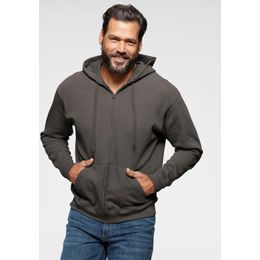 Kapuzensweatjacke Fruit of the Loom, Herren, Gr. M (48/50), grau (graphit), angeraute Sweatware, Obermaterial: 80% Baumwolle, 20% Polyester, Basic, schmal h&uuml;ftbedeckend, Rundhals, Rippb&uuml;ndchen, Sweatjacken, mit K&auml;ngurutasche