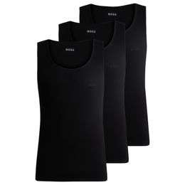 Tanktop BOSS "3P RibClassic BOSS ONE", Herren, Gr. S, schwarz (schwarz 001), Rippware, Obermaterial: 100% Baumwolle, Rundhals, Tops, Ton in Ton Stickerei auf der Brust