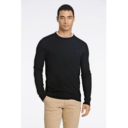 Strickpullover LINDBERGH, Herren, Gr. M, schwarz, Strick, Obermaterial: 80% Viskose, 20% Nylon, bestickt, unifarben, slim fit hüftbedeckend, Rundhals, Bündchen, Pullover, mit Logo-Stickerei