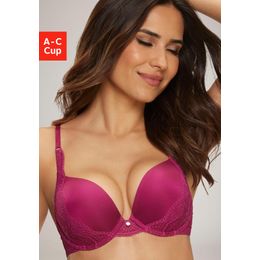 Push-up-BH s.Oliver "Pauline", Damen, Gr. 70, Cup C, lila (beere), Microtouch, Obermaterial: 69% Polyamid, 17% Elasthan, 14% Polyester, BHs, mit feiner Spitze seitlich am Cup und modischem Accessoire, Dessous