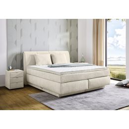 Jockenhöfer Boxspringbett JOCKENHÖFER GRUPPE "Caren, Breite 180cm, mit großem Bettkasten/Stauraum", beige (beige 412, 07), B:189cm L:223cm, Bezug Bett: Flachgewebe (100% Polyester);Topper und Matratzenspiegel: 100% Polyester, Komplettbetten, 7-Zonen-TTFK-Matratze, KS-Topper, verschiedene Härtegrade wählbar