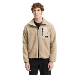 Fleecejacke Tom Tailor Denim, Herren, Gr. L, beige (cashew beige), Fleece, Obermaterial: 100% Polyester. Futter: 100% Polyester, unifarben, regular fit taillenbedeckt, elastischer Bund, Jacken, mit Logo Stickerei