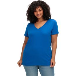 sheego Damen T-Shirt mit V-Ausschnitt, Rippqualit&auml;t kobaltblau Gr&ouml;&szlig;e 44/46