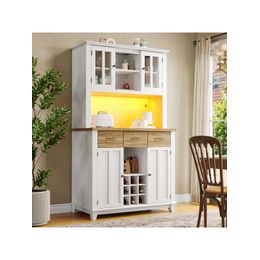 ABRIHOME 180cm K&uuml;chenschrank Buffetschrank mit LED-Beleuchtung in Wei&szlig;/Holzfarbene | Gr.: onesize