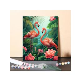 ARTNANAS DIY Malen nach Zahlen Set-"Flamingoliebe" | Gr.: 30x40cm mit Keilrahmen nicht ges