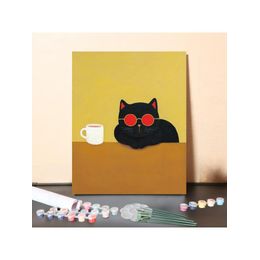 ARTNANAS DIY Malen nach Zahlen Set-"Kaffee-Katze" | Gr.: 40x50 mit Rahmen