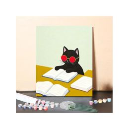 ARTNANAS DIY Malen nach Zahlen Set-"Lesekatze" | Gr.: 40x50 mit Rahmen