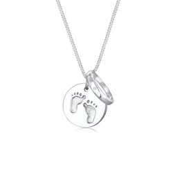 Elli Kette mit Anhänger »Taufring Plättchen Fußabdruck Glas Kristalle 925 Sterling Silber« Silber 36 Halskette für Damen mit Glas Kristallen...
