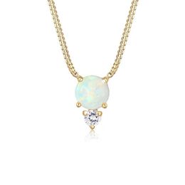 Elli Collierkettchen »Zirkonia Synthetischer Opal Weiß 925 Sterling Silber vergoldet« Gold 45 Halskette für Damen mit synthetischem Opal und...