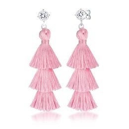 Elli Paar Ohrhänger »Tassel Rosa Boho Kristalle 925 Silber« Silber onesize Elegante Ohrringe aus 925er Sterling Silber