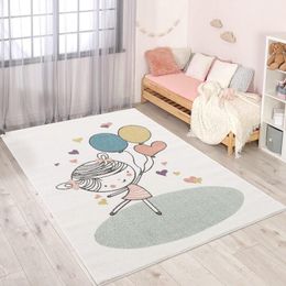 Carpet City Kinderteppich »Anime9393« rechteckig 11 mm Höhe Spielteppich, Mädchen, Herzen, Ballon, Weicher Flor, Pflegeleicht creme Obermaterial:...
