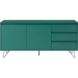 Salesfever Sideboard &raquo;Bolton Zeitlose Kommode f&uuml;r stilvolle Ordnung&laquo; Kommode mit Haarnadelbeine aus Metall mit Messinglegierung gr&uuml;n MDF, Metall