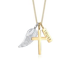 Elli Kette mit Anhänger »Kreuz Flügel Trust Bi-Color Anhänger 925 Sterling Silber« Gold 45 Halskette für Damen verleiht jedem Outfit einen Hauch...