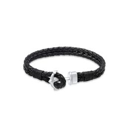 Kuzzoi Armband »Lederarmband mit Anker 925 Sterling Silber« Schwarz 21cm Elegantes Armband für Herren aus echtem Leder mit maritimem Flair